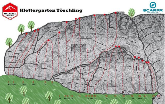 Klettern-Kaernten-Topo-Klettergarten-Toeschling_web - Maltatal Rocks